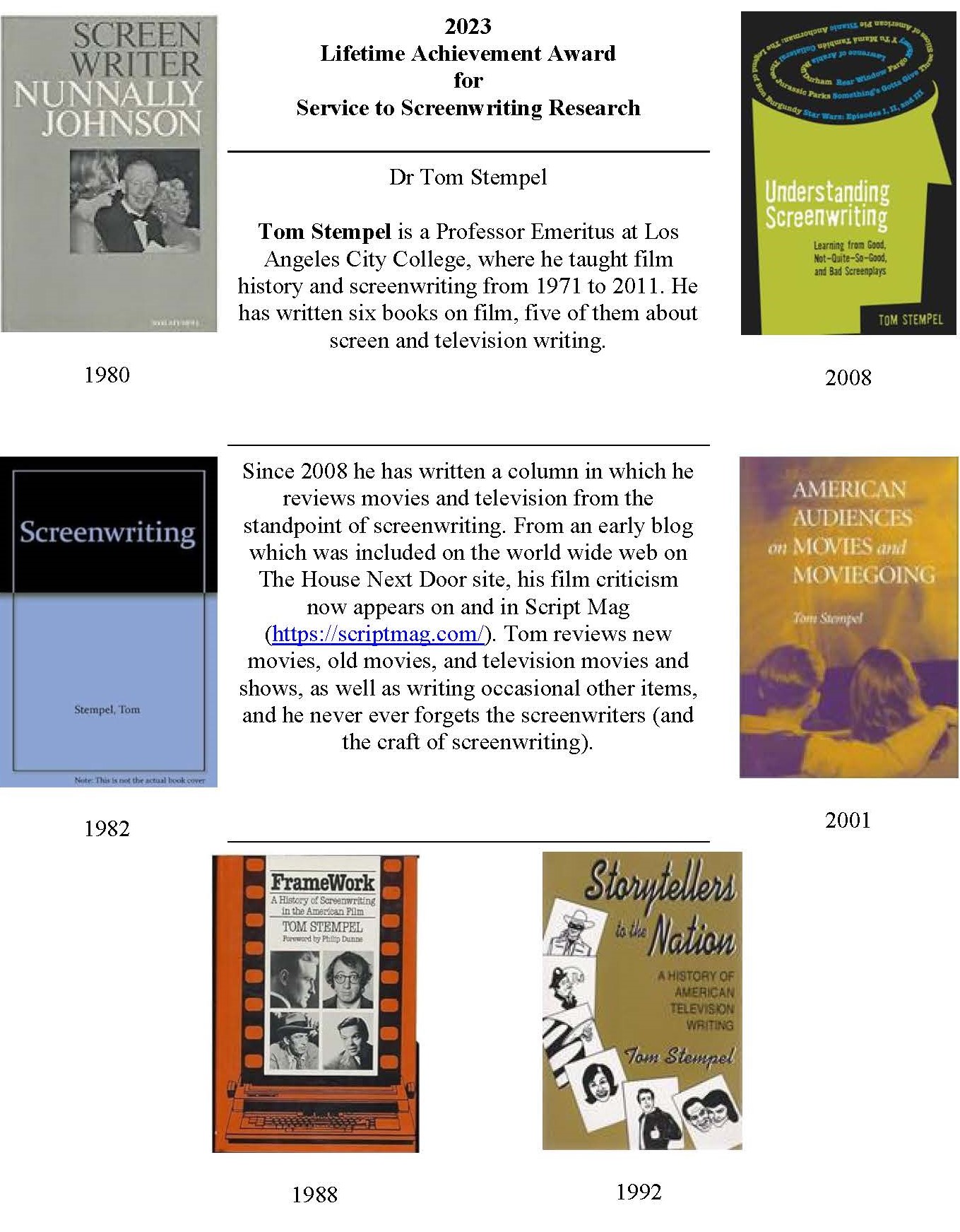 SRN Inaugural Lifetime Achievement Award 2023 – Screenwriting Research ...